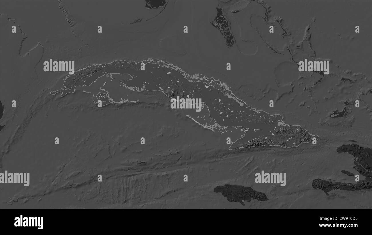 Cuba highlighted on a Bilevel elevation map with lakes and rivers Stock ...