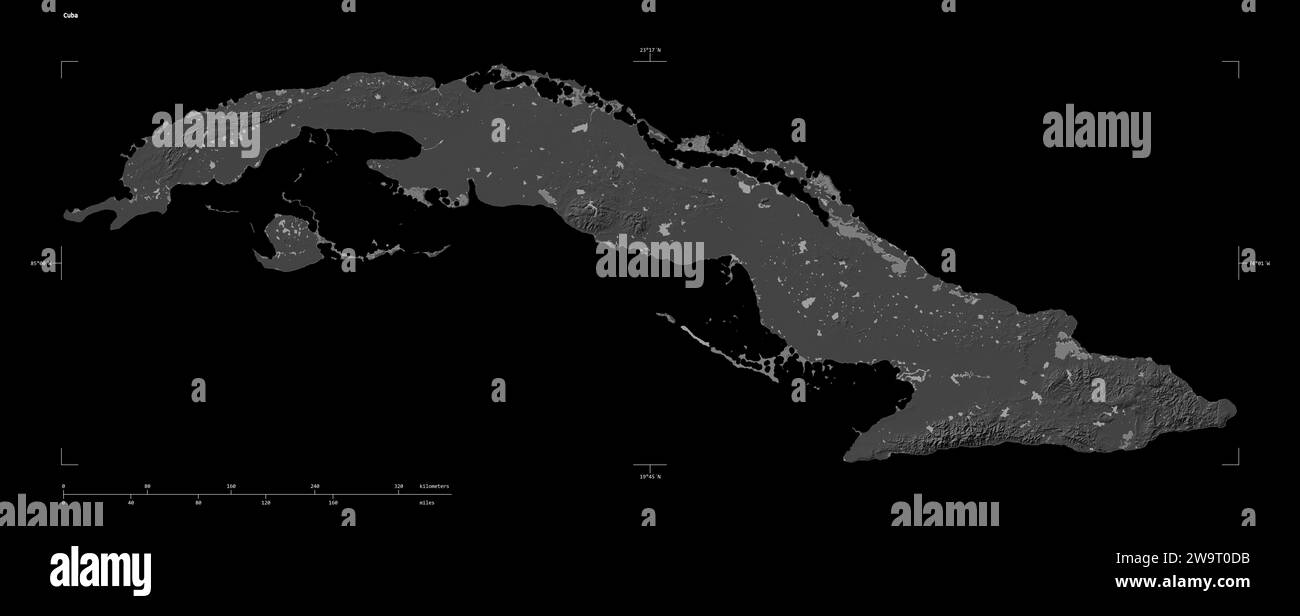 Shape of a Bilevel elevation map with lakes and rivers of the Cuba ...