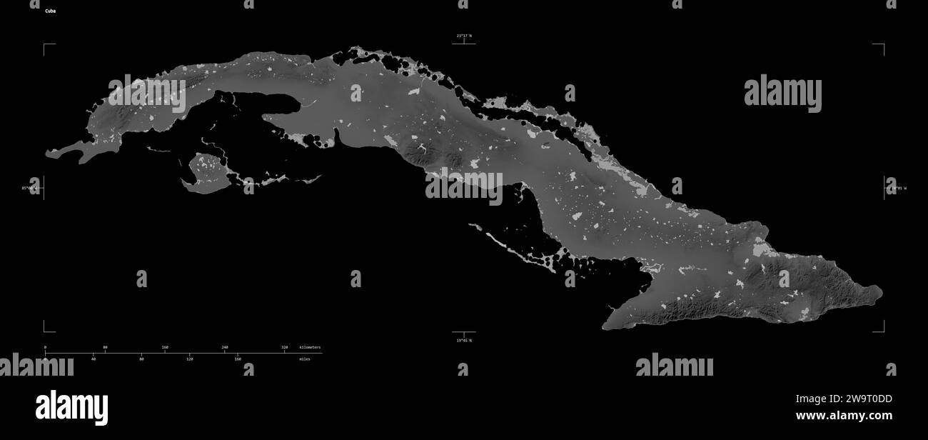 Shape of a Grayscale elevation map with lakes and rivers of the Cuba ...