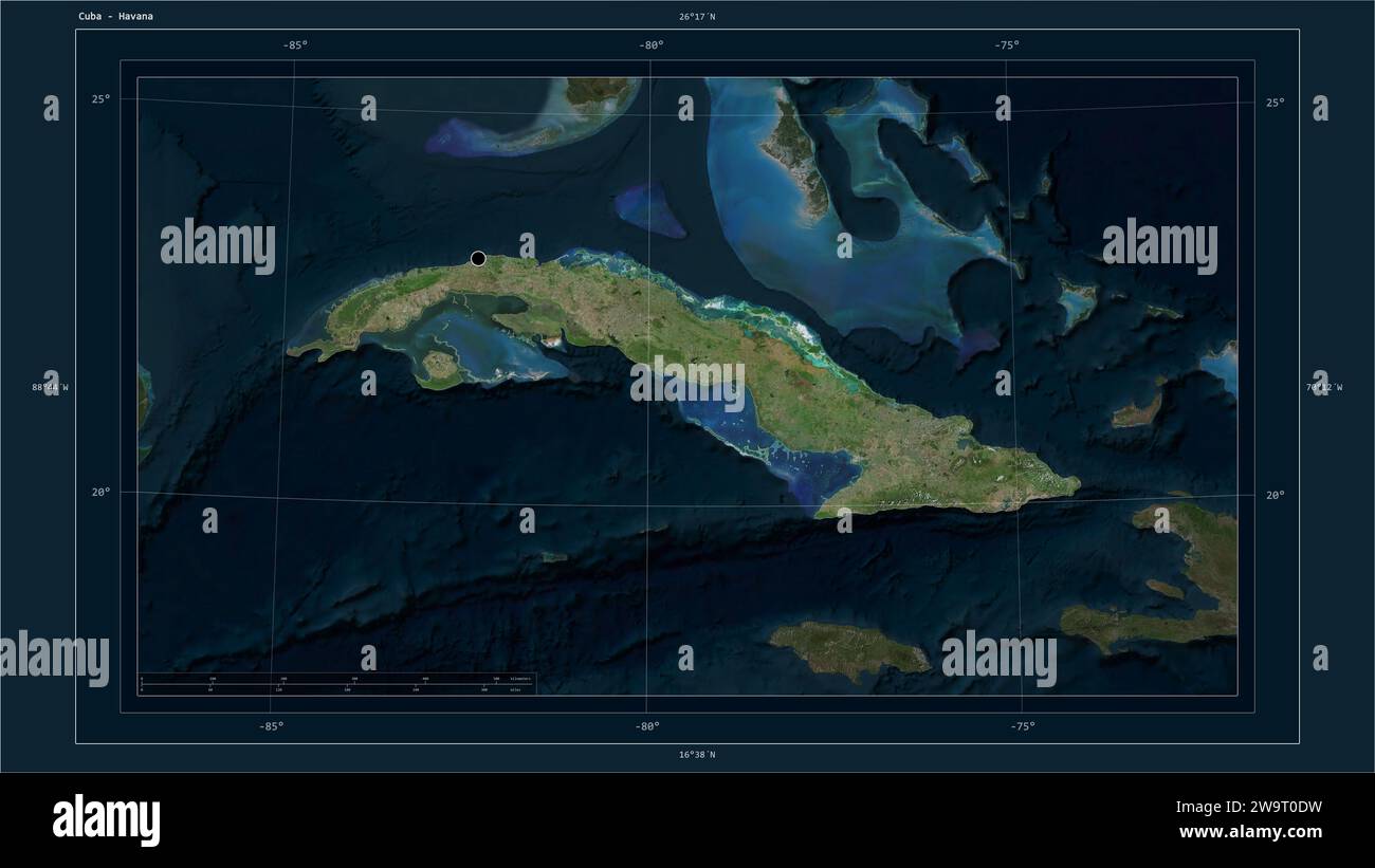 Cuba highlighted on a high resolution satellite map map with the ...