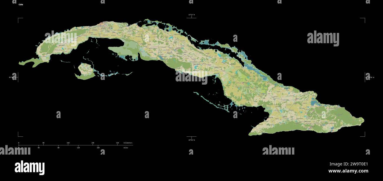 Shape of a topographic, OSM Humanitarian style map of the Cuba, with ...