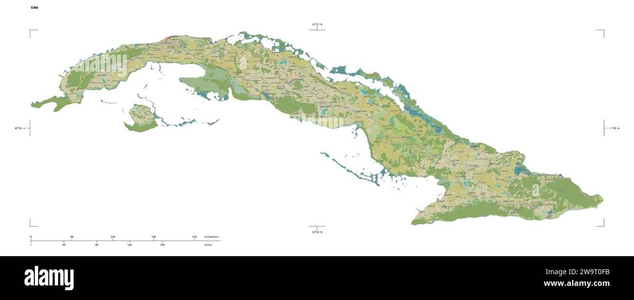 Shape of a topographic, OSM Humanitarian style map of the Cuba, with ...