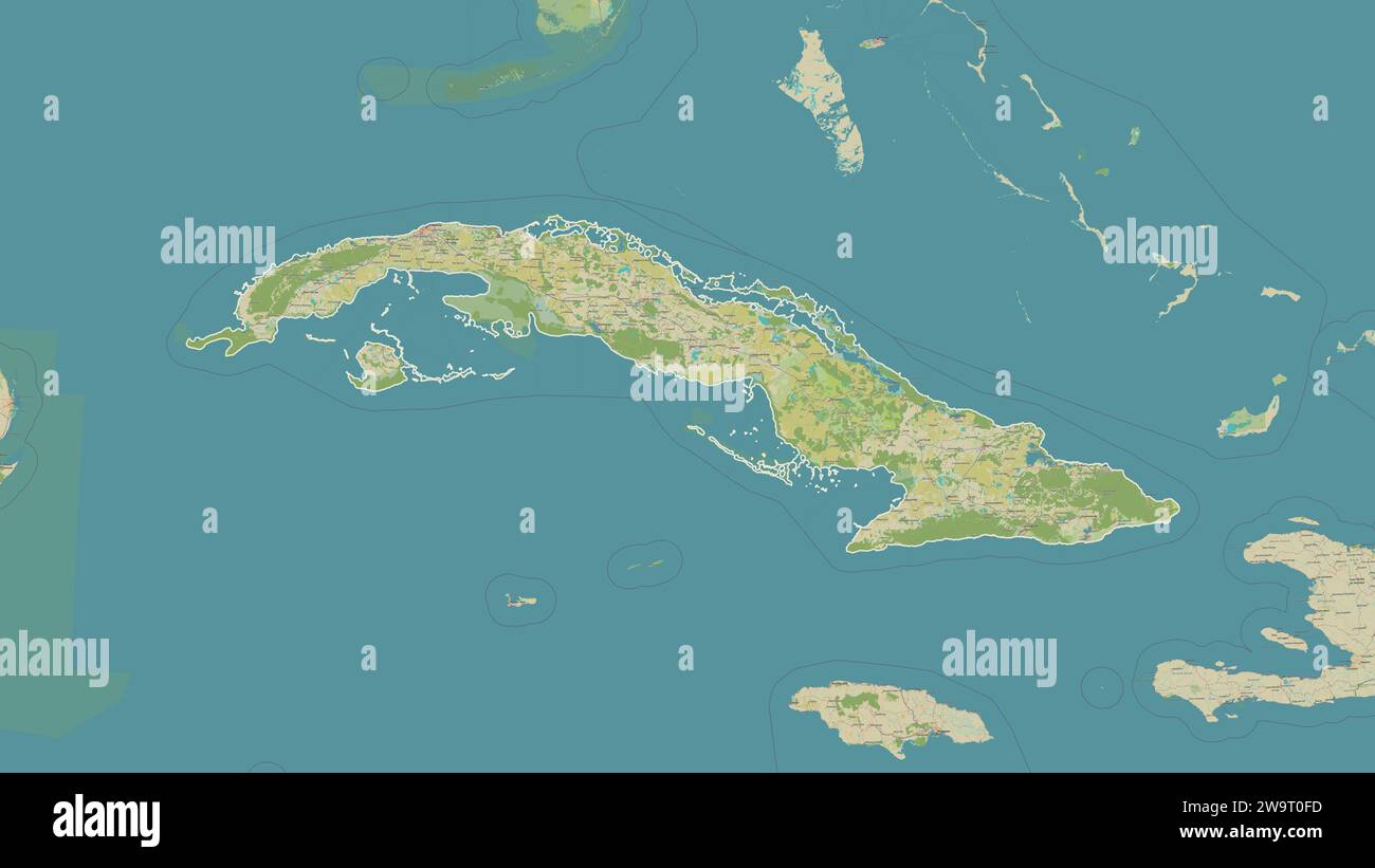 Cuba outlined on a topographic, OSM Humanitarian style map Stock Photo ...