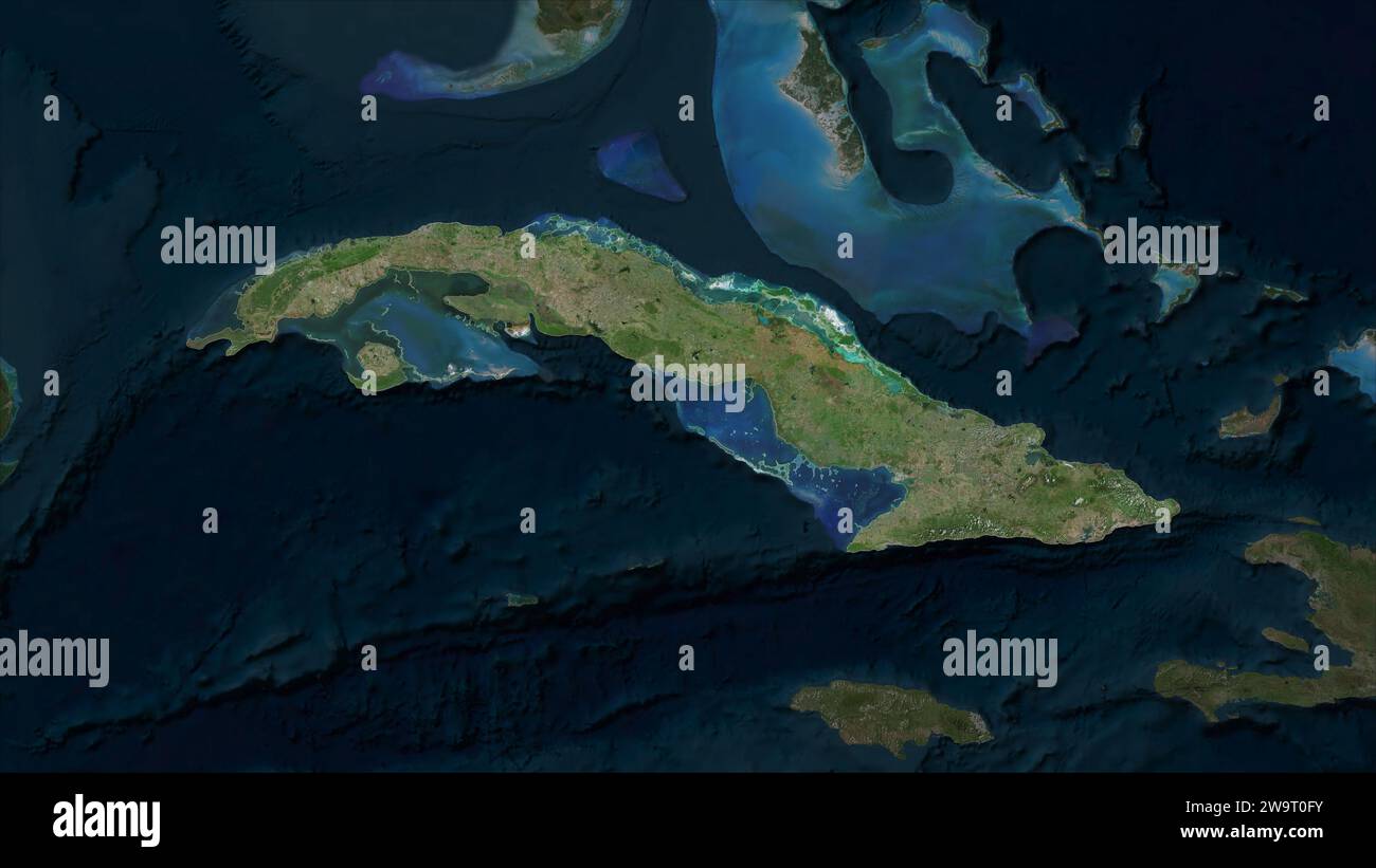 Cuba highlighted on a high resolution satellite map Stock Photo - Alamy