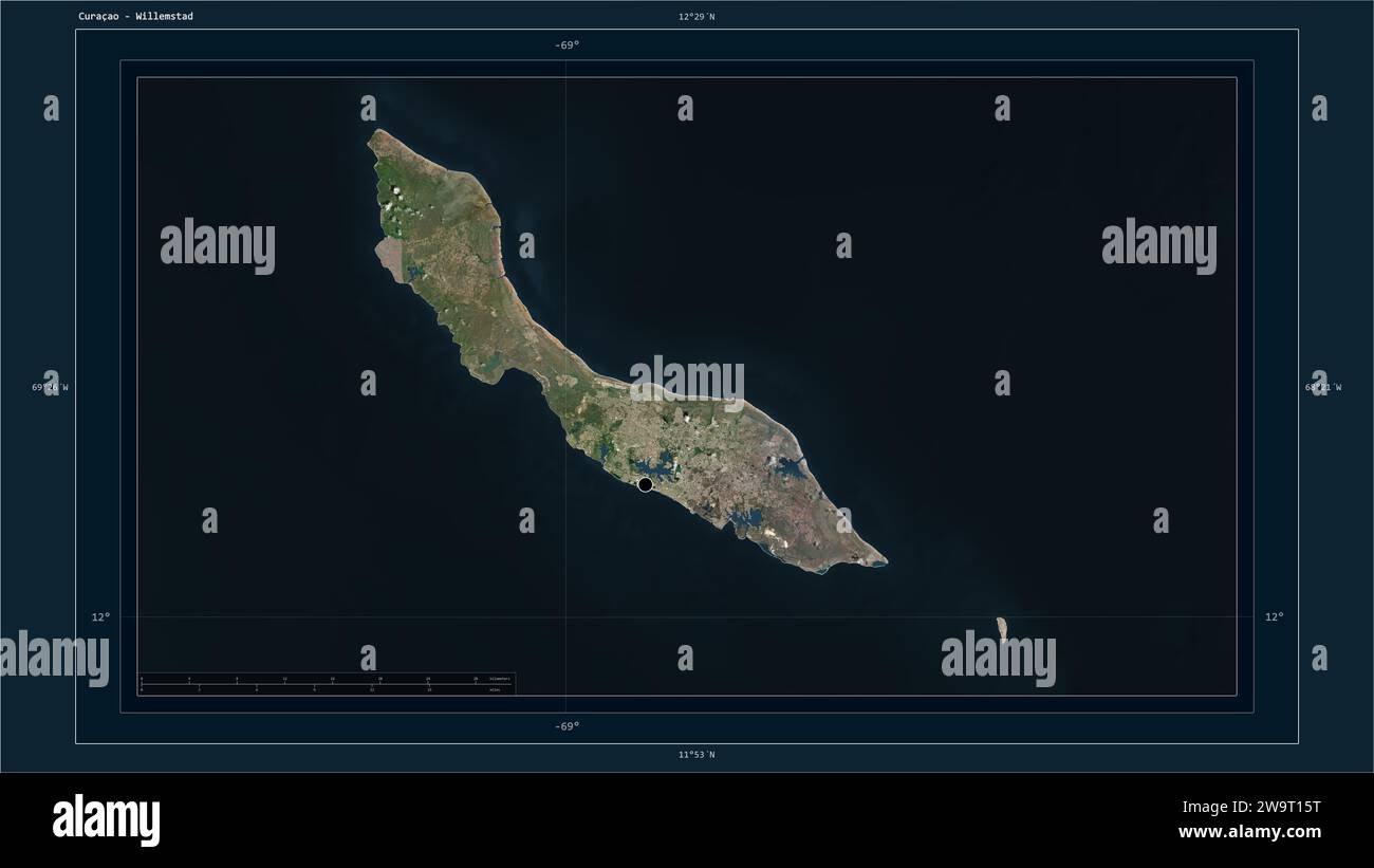 Curacao highlighted on a high resolution satellite map map with the ...