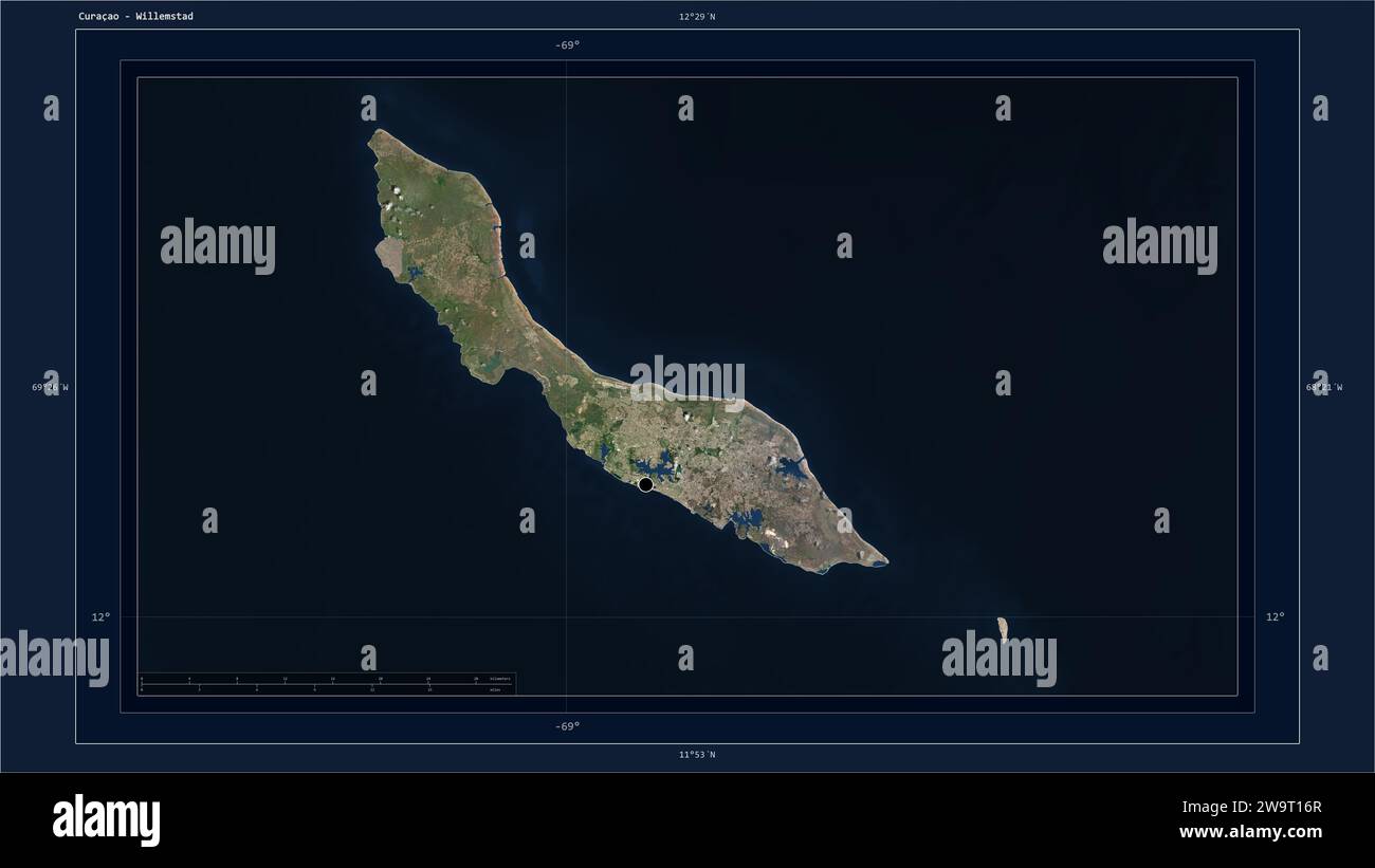 Curacao highlighted on a low resolution satellite map map with the ...