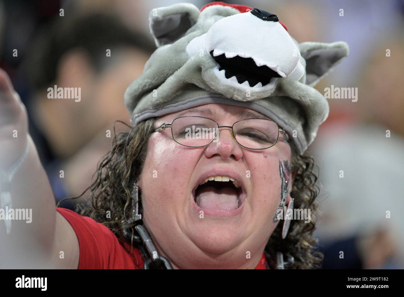 A North Carolina State fan cheers in the stands before the Pop-Tarts ...