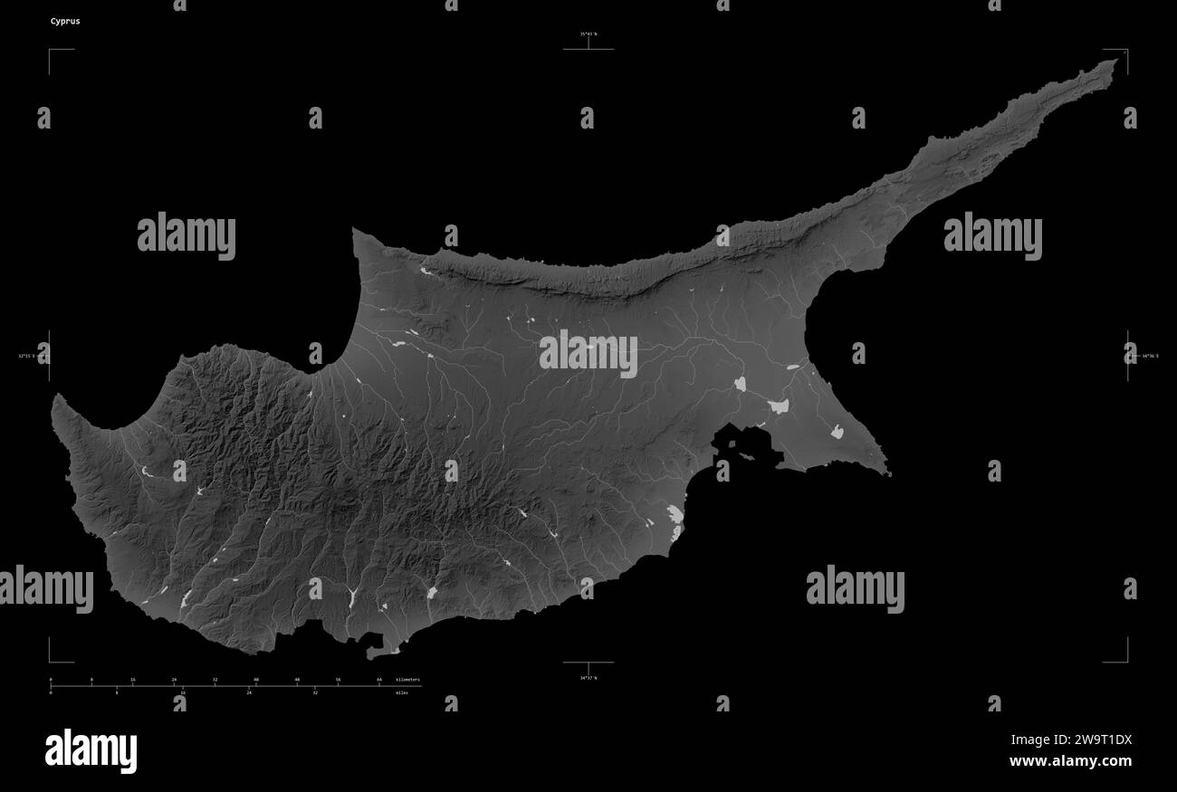Shape of a Grayscale elevation map with lakes and rivers of the Cyprus ...