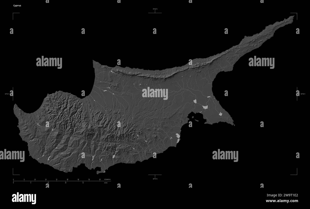 Shape of a Bilevel elevation map with lakes and rivers of the Cyprus ...