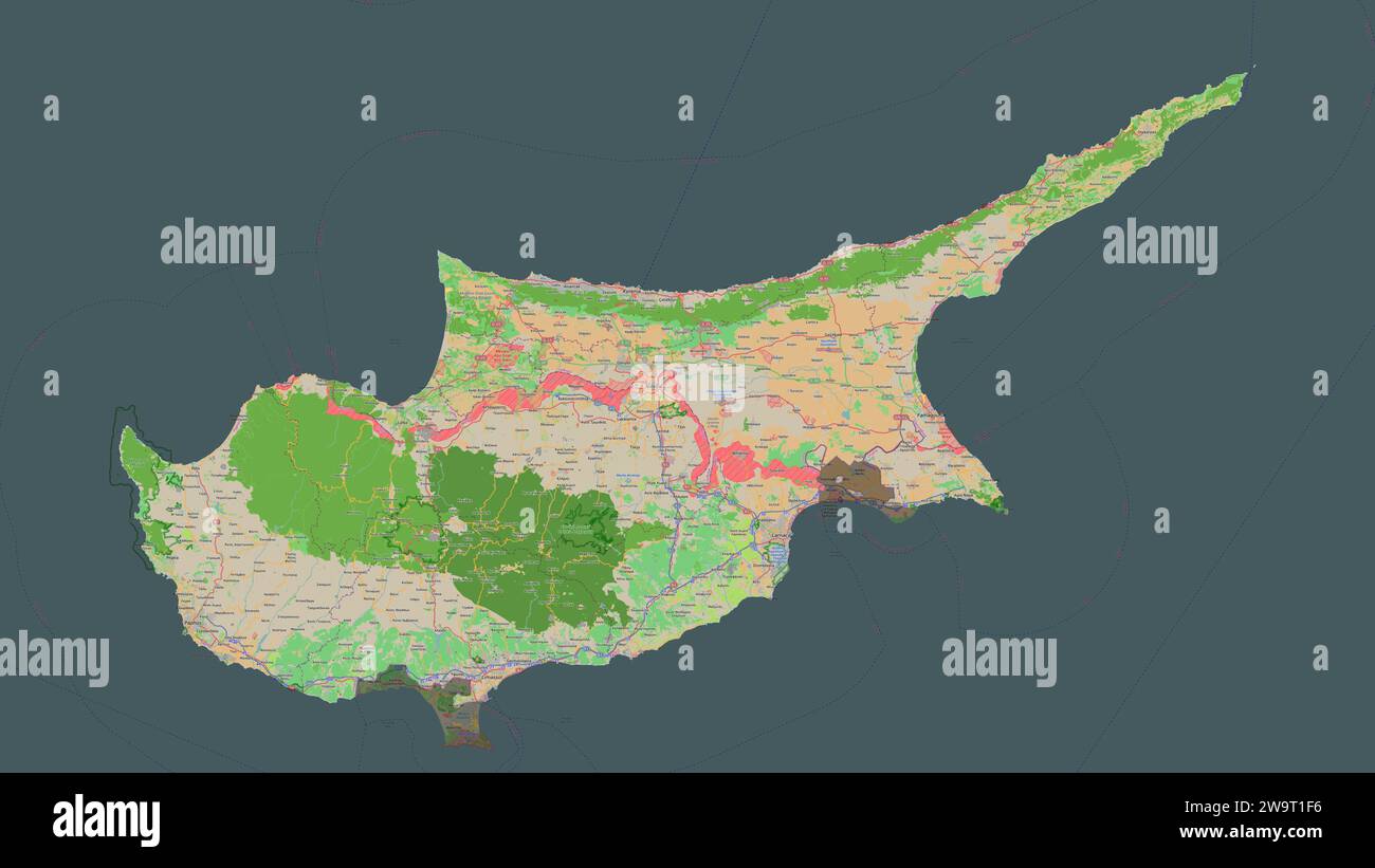 Cyprus highlighted on a topographic, OSM France style map Stock Photo ...