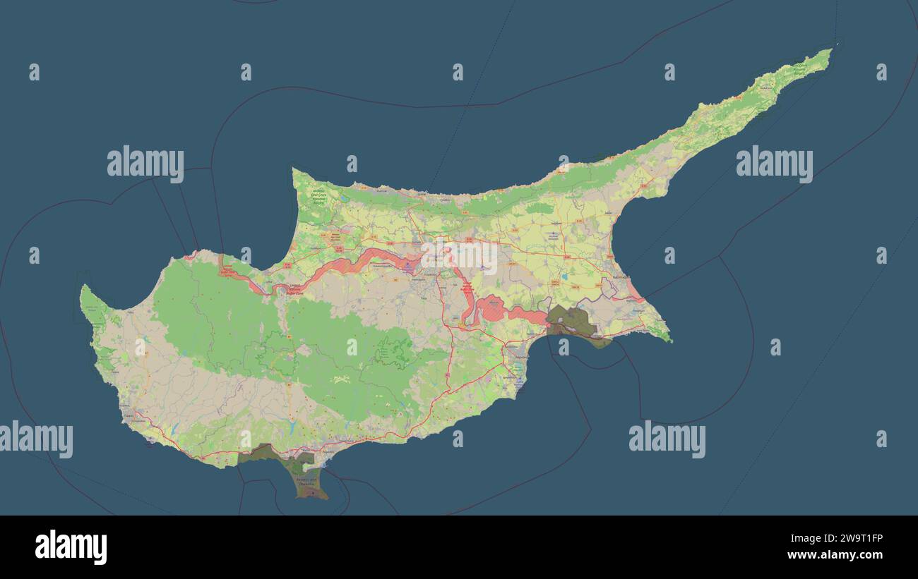 Cyprus highlighted on a topographic, OSM standard style map Stock Photo ...
