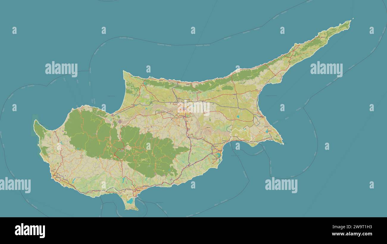 Cyprus outlined on a topographic, OSM Humanitarian style map Stock ...