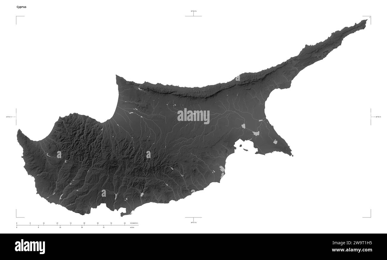 Shape of a Grayscale elevation map with lakes and rivers of the Cyprus ...