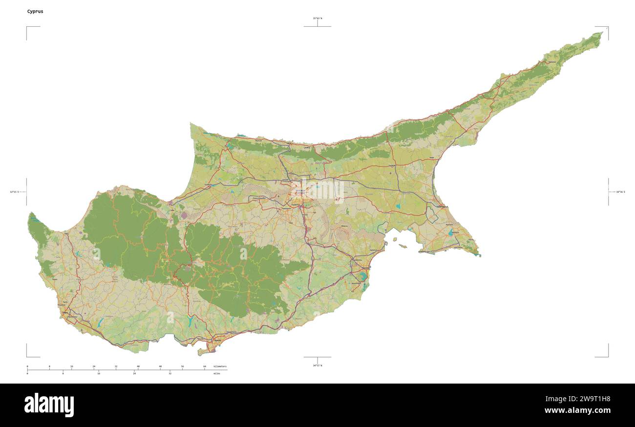 Shape of a topographic, OSM Humanitarian style map of the Cyprus, with ...