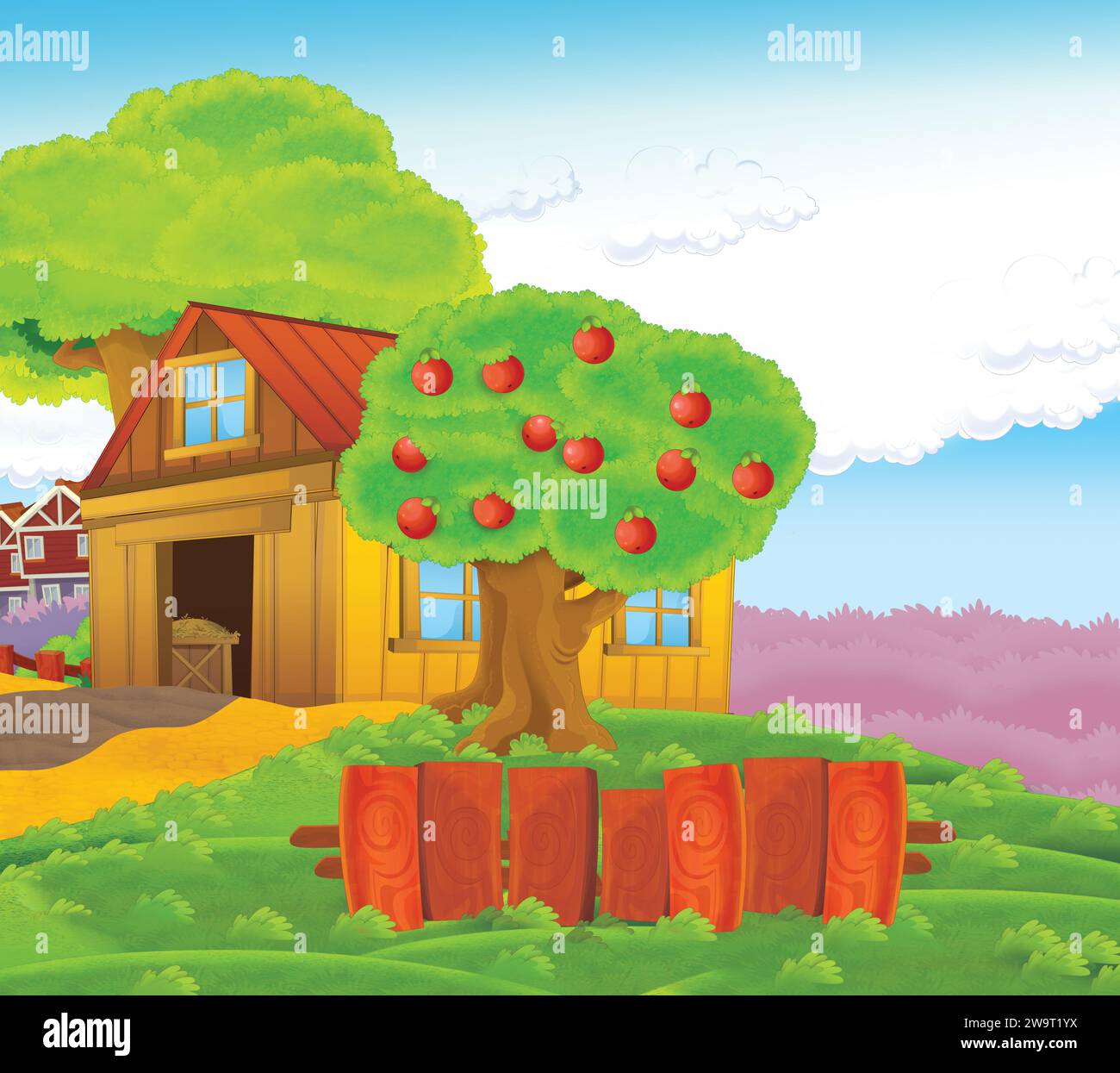 Cartoon empty farm scene for different usage - illustration for ...