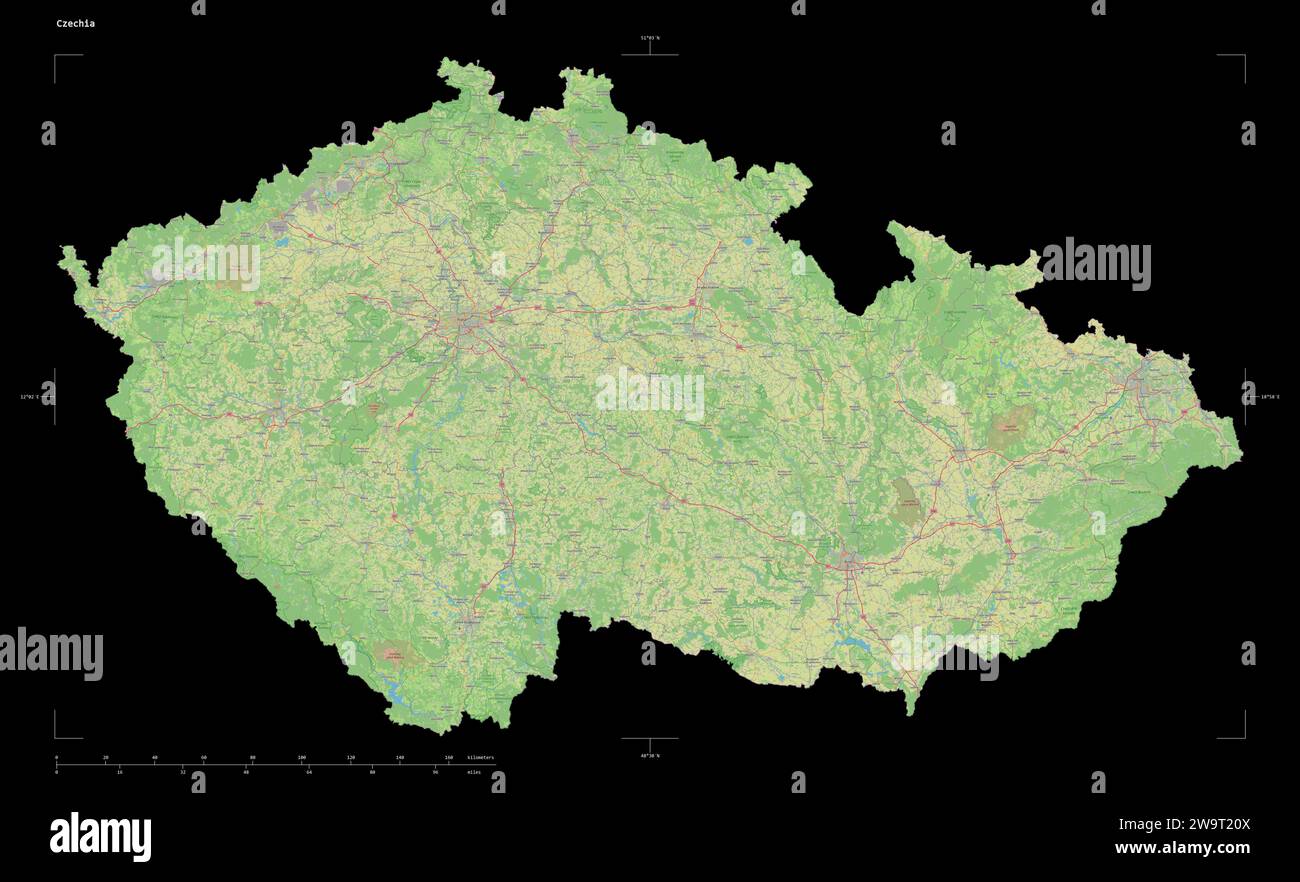 Shape of a topographic, OSM standard style map of the Czechia, with ...