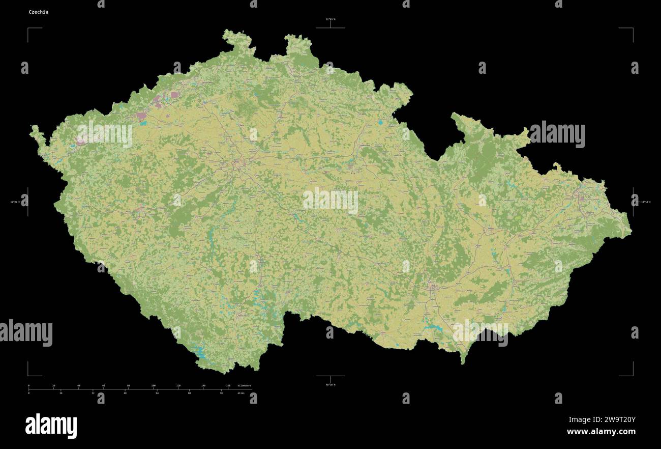Shape of a topographic, OSM Humanitarian style map of the Czechia, with ...