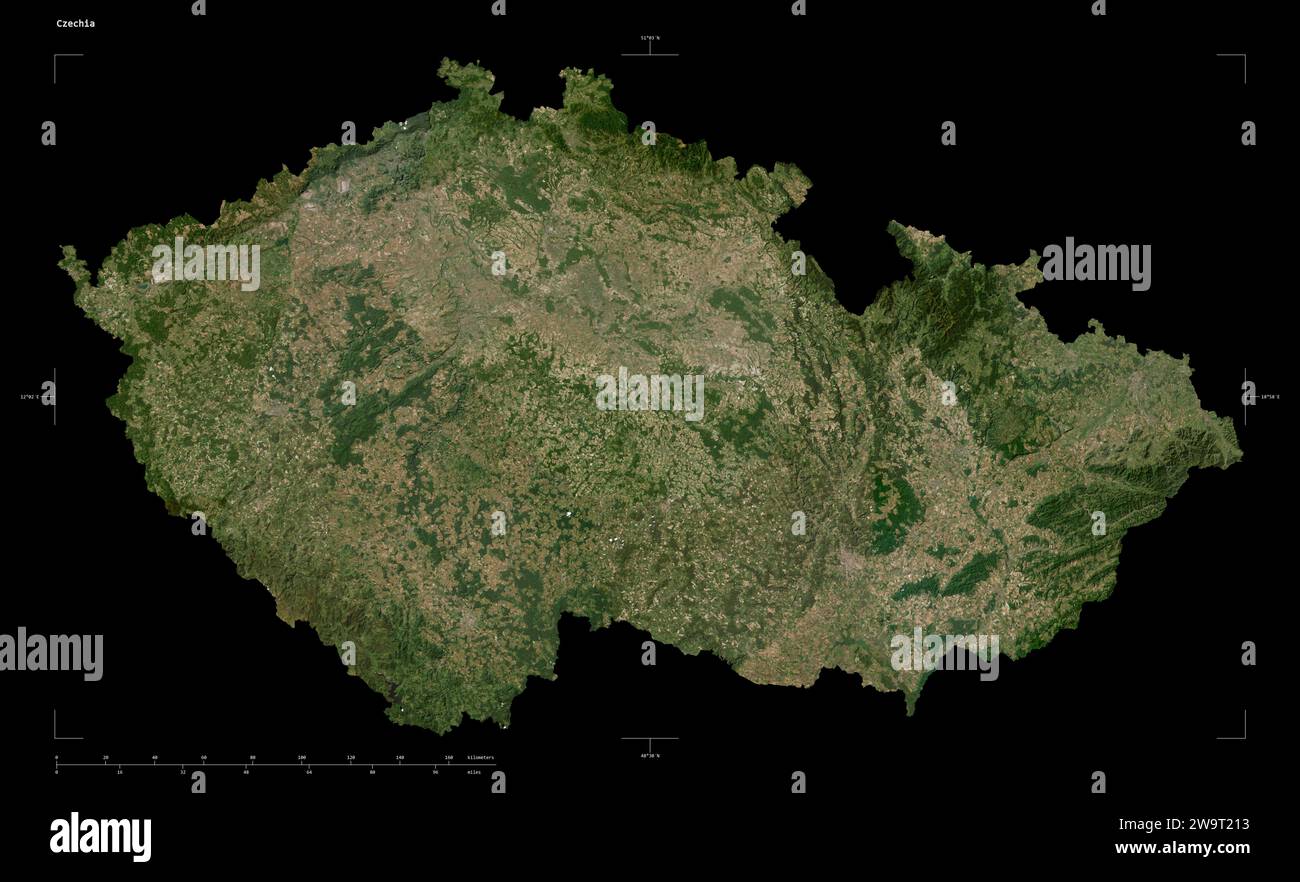 Shape of a low resolution satellite map of the Czechia, with distance ...