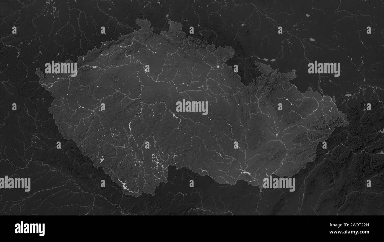 Czechia highlighted on a Grayscale elevation map with lakes and rivers Stock Photo - Alamy
