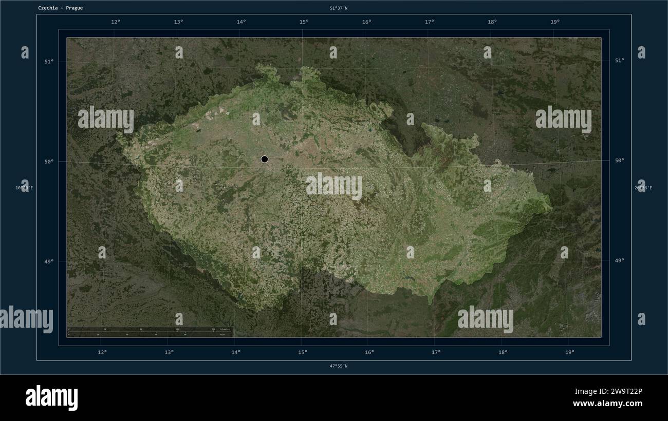 Czechia highlighted on a high resolution satellite map map with the ...