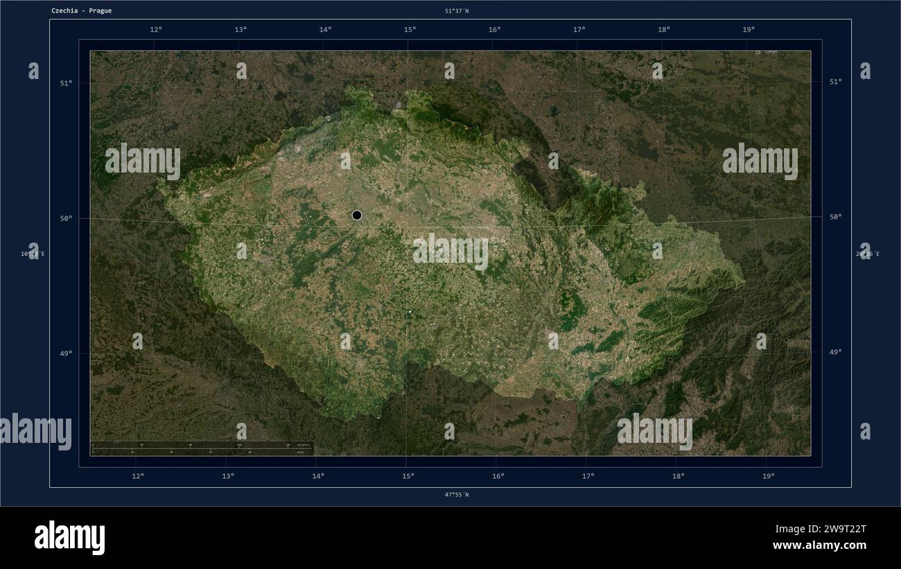 Czechia highlighted on a low resolution satellite map map with the ...