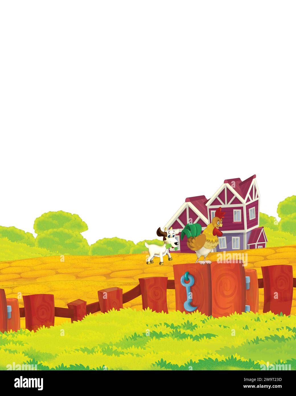 Cartoon farm scene with animal goat having fun on white background ...