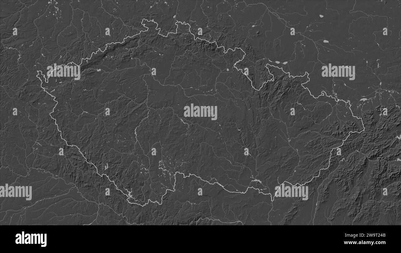 Czechia outlined on a Bilevel elevation map with lakes and rivers Stock ...