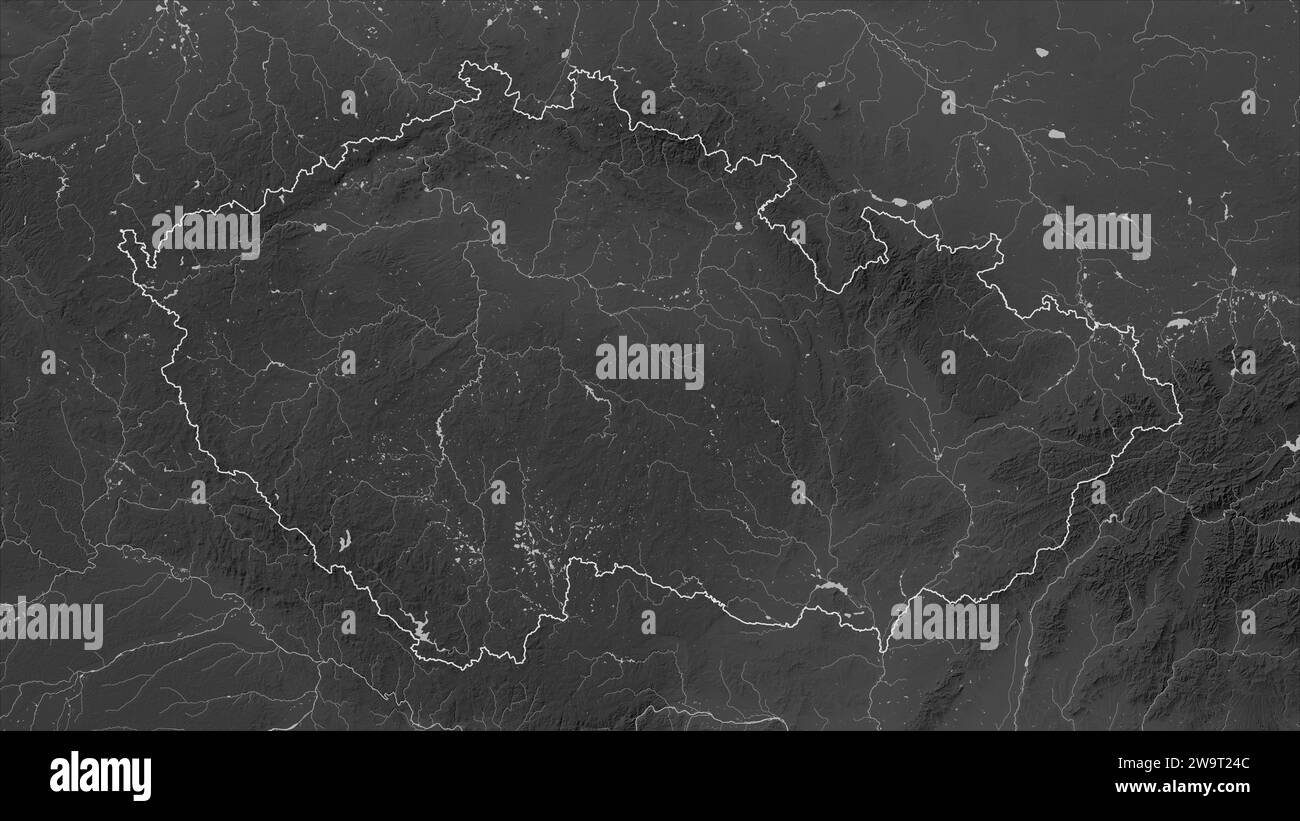 Czechia outlined on a Grayscale elevation map with lakes and rivers Stock Photo - Alamy