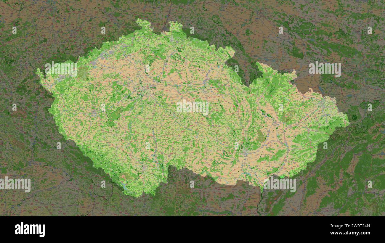 Czechia highlighted on a topographic, OSM France style map Stock Photo ...