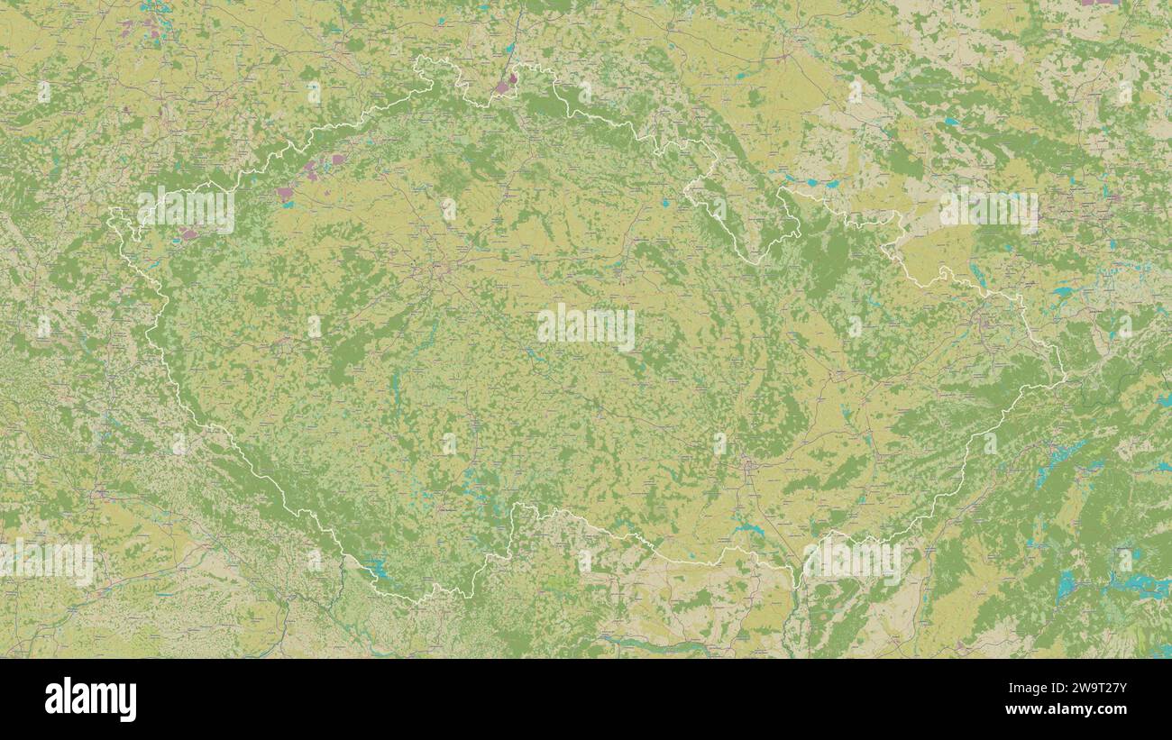 Czechia outlined on a topographic, OSM Humanitarian style map Stock ...