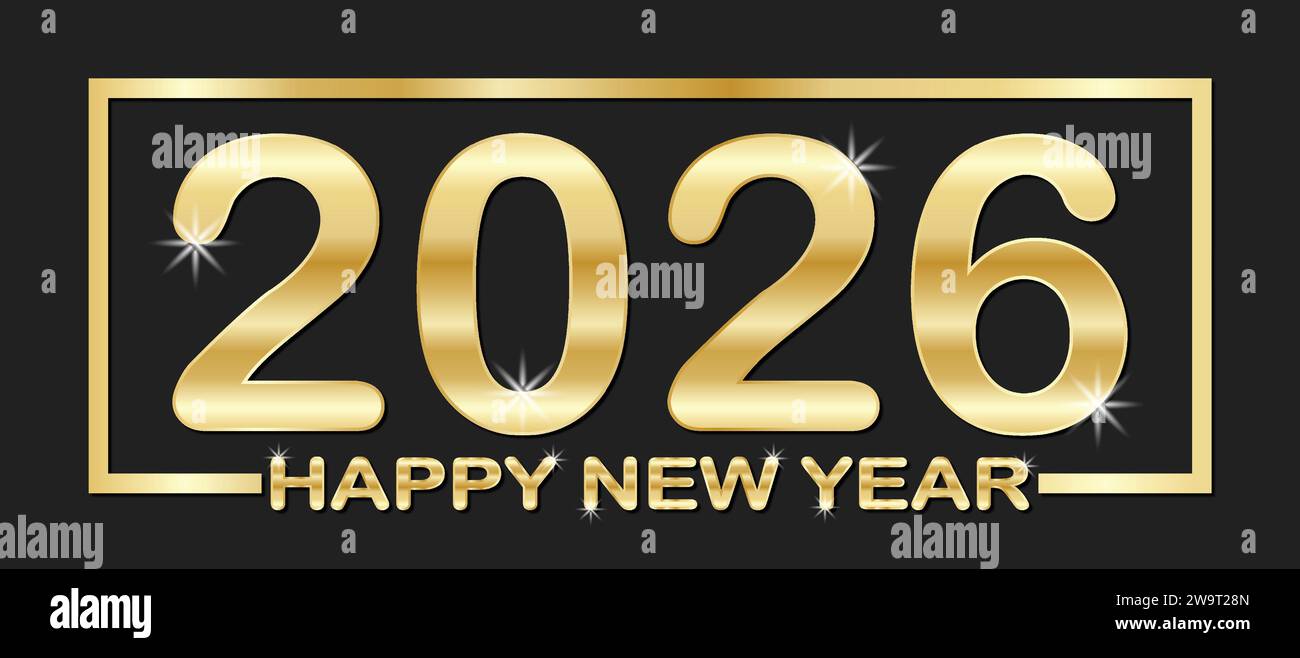 Happy New Year 2026 gold text on black background. Vector illustration ... Happy New Year 2026 gold text on black background. Vector illustration ...