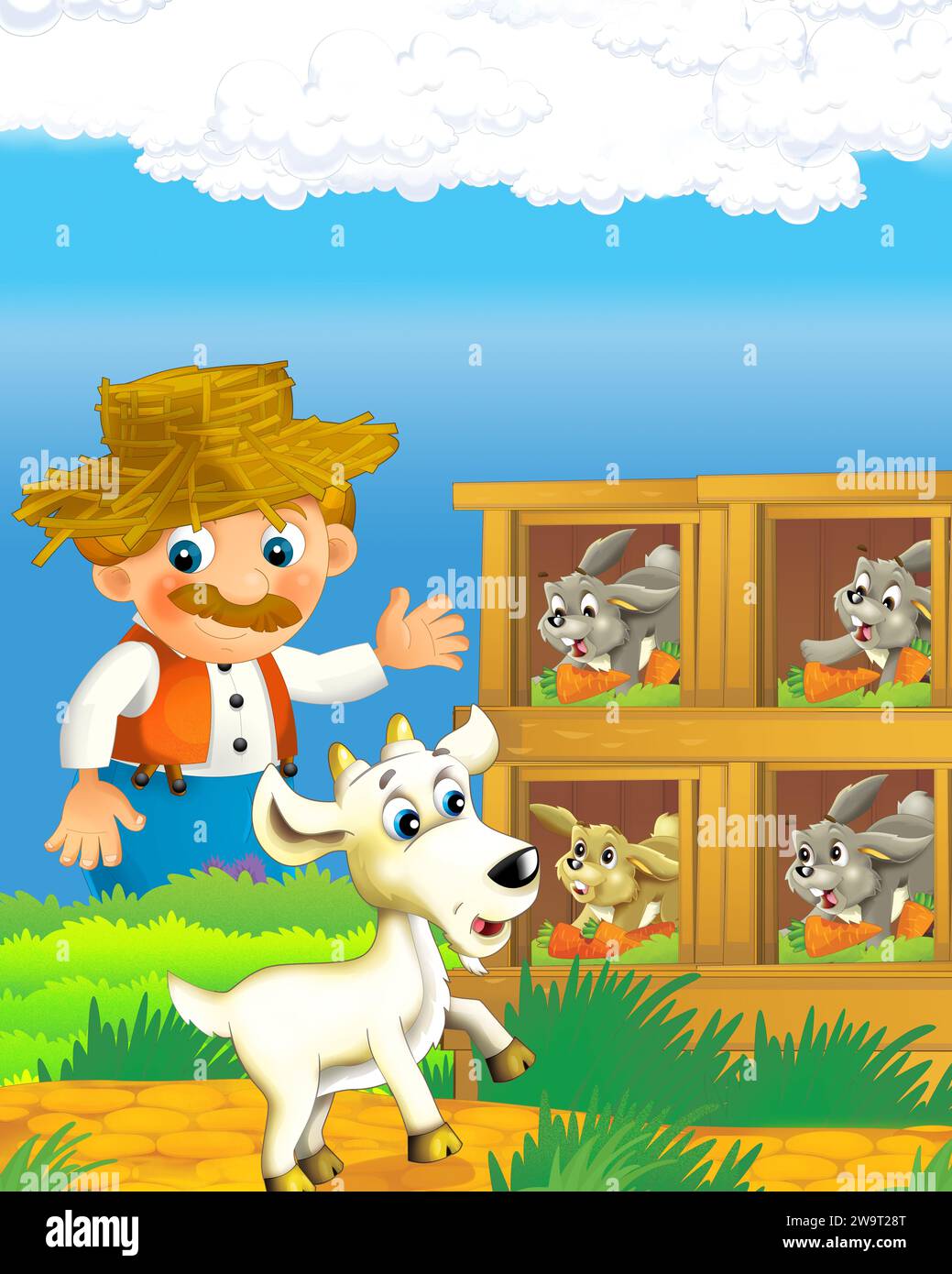 cartoon scene with happy farmer man on the farm ranch illustration for ...