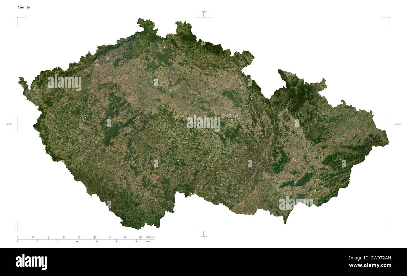 Shape of a low resolution satellite map of the Czechia, with distance ...