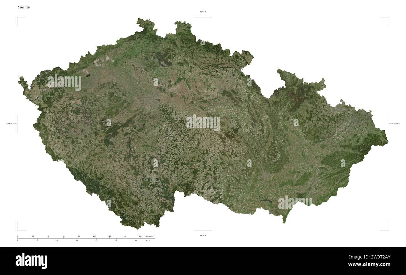 Shape of a high resolution satellite map of the Czechia, with distance ...