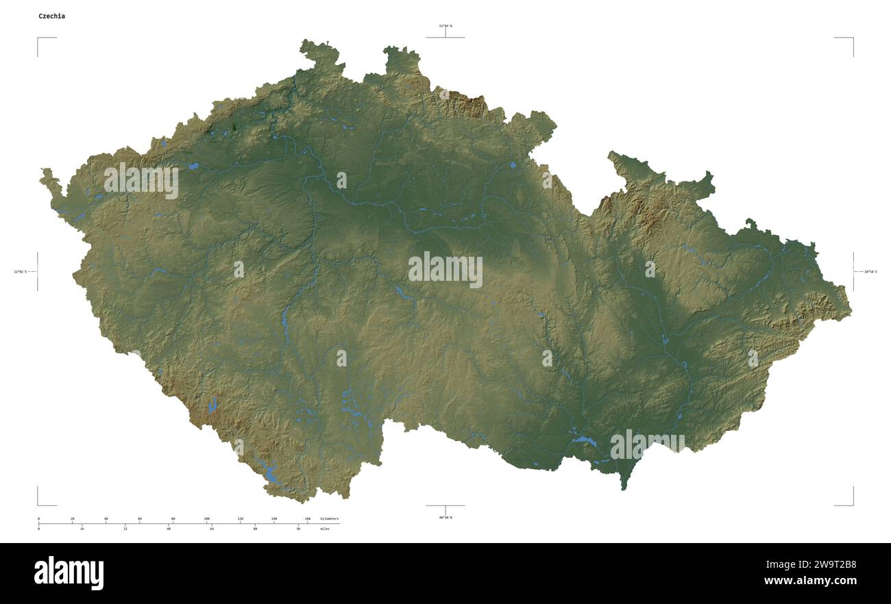 Shape of a Colored elevation map with lakes and rivers of the Czechia ...