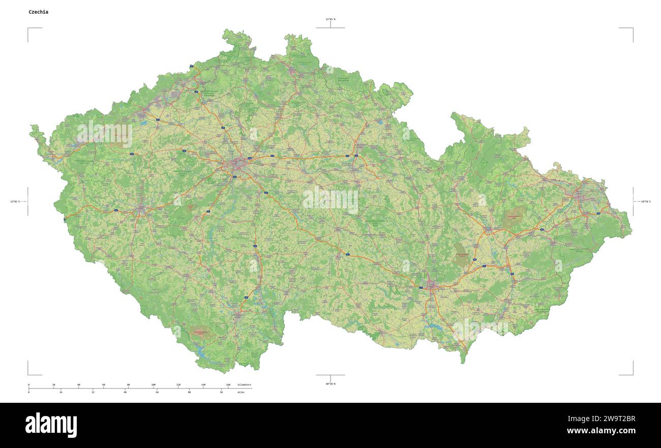 Shape of a topographic, OSM Germany style map of the Czechia, with ...