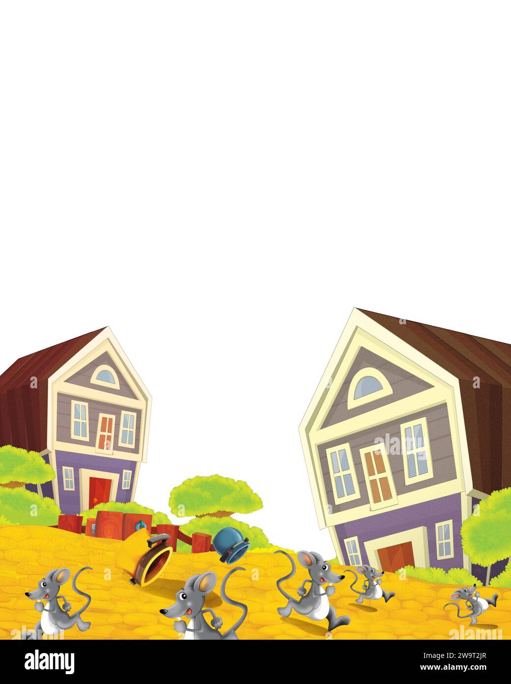 cartoon scene with mouse having fun on the farm on white background ...