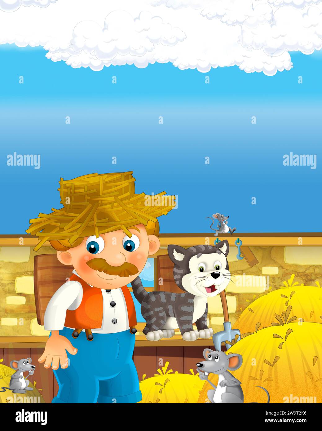 cartoon scene with happy farmer man on the farm ranch illustration for ...