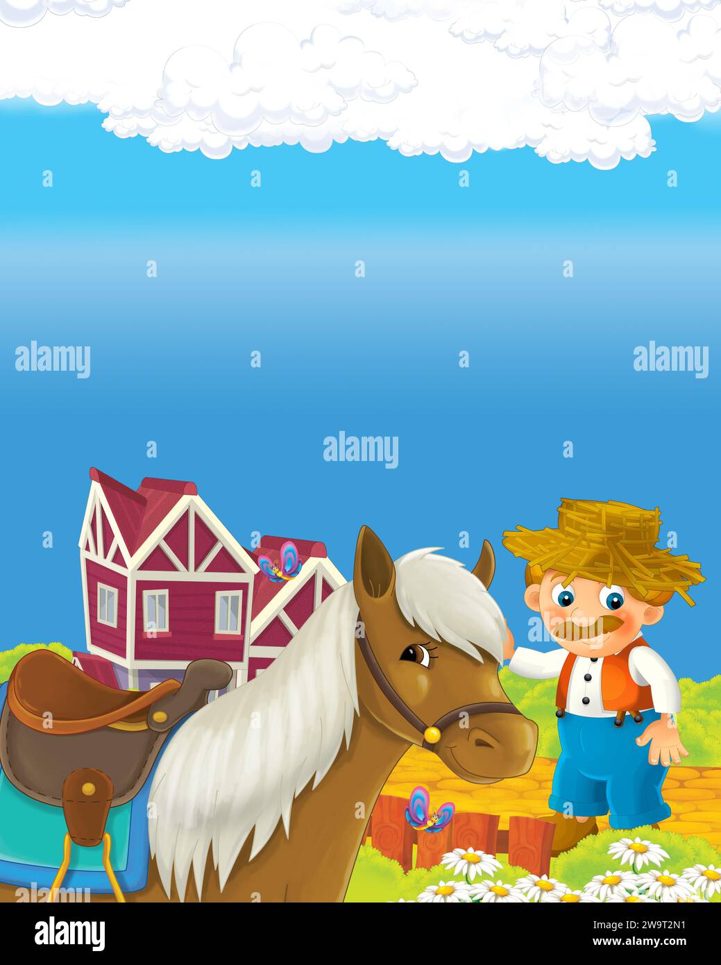 cartoon scene with happy farmer man on the farm ranch illustration for ...