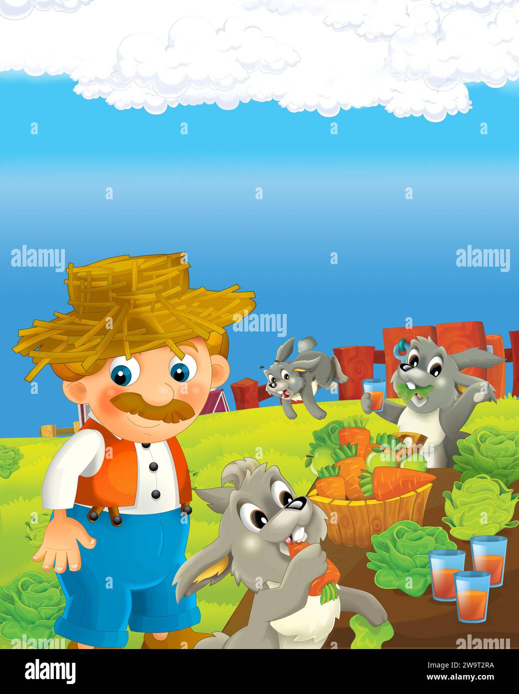 cartoon scene with happy farmer man on the farm ranch illustration for ...