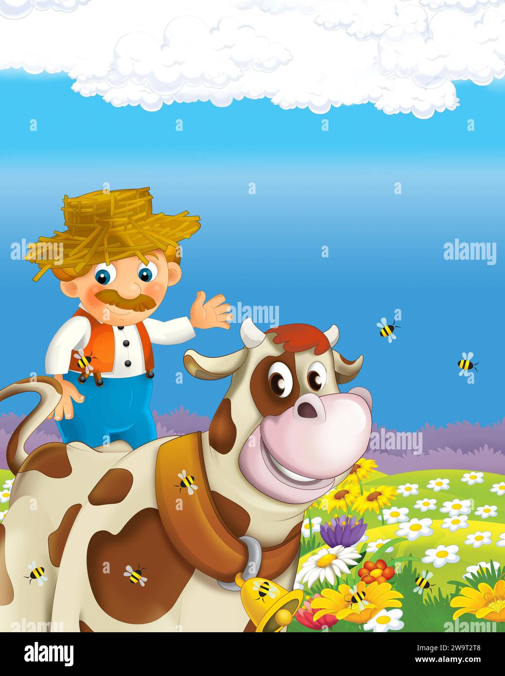 cartoon scene with happy farmer man on the farm ranch illustration for ...