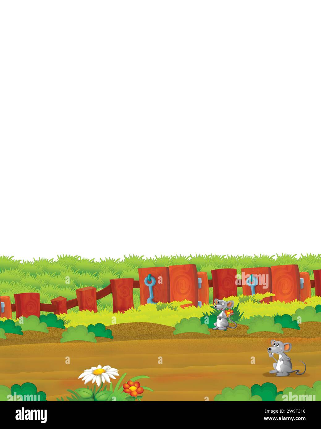 cartoon scene with mice having fun on the farm on white background ...