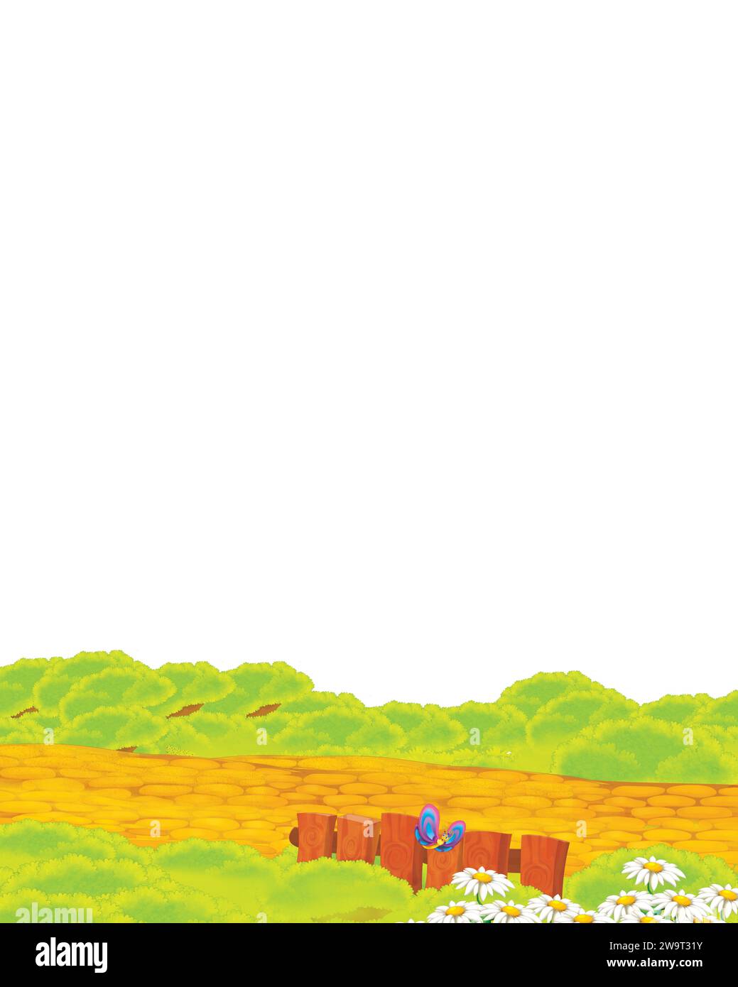 cartoon scene with farm ranch on white background - illustration for ...