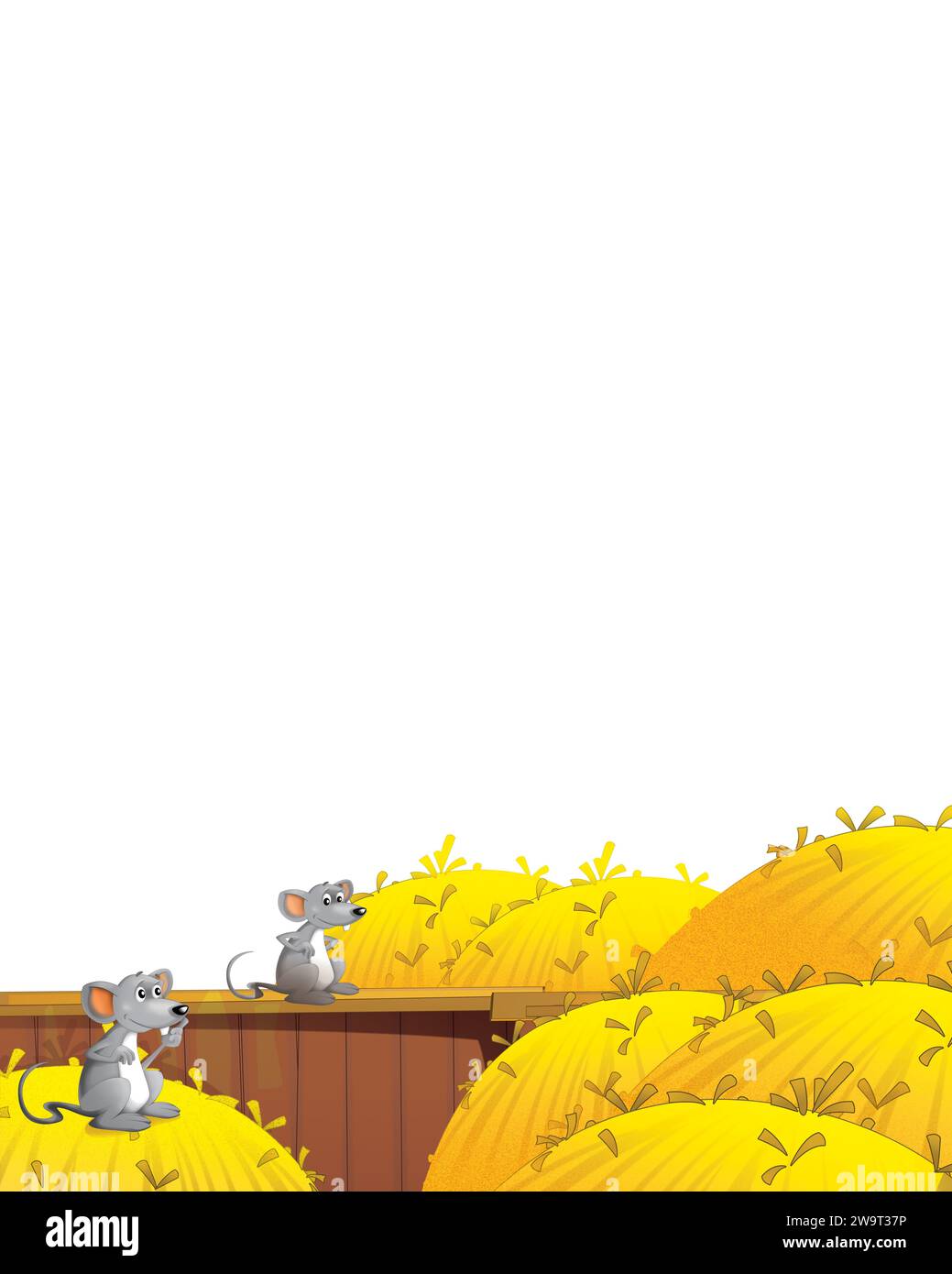 cartoon scene with mouse having fun on the farm on white background ...