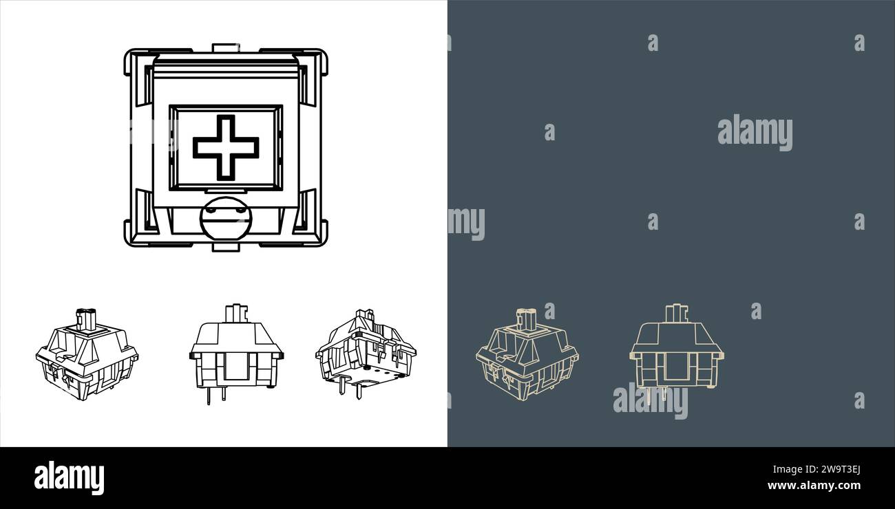 Mechanical Keyboard Switch wireframe blueprint vector illustration ...