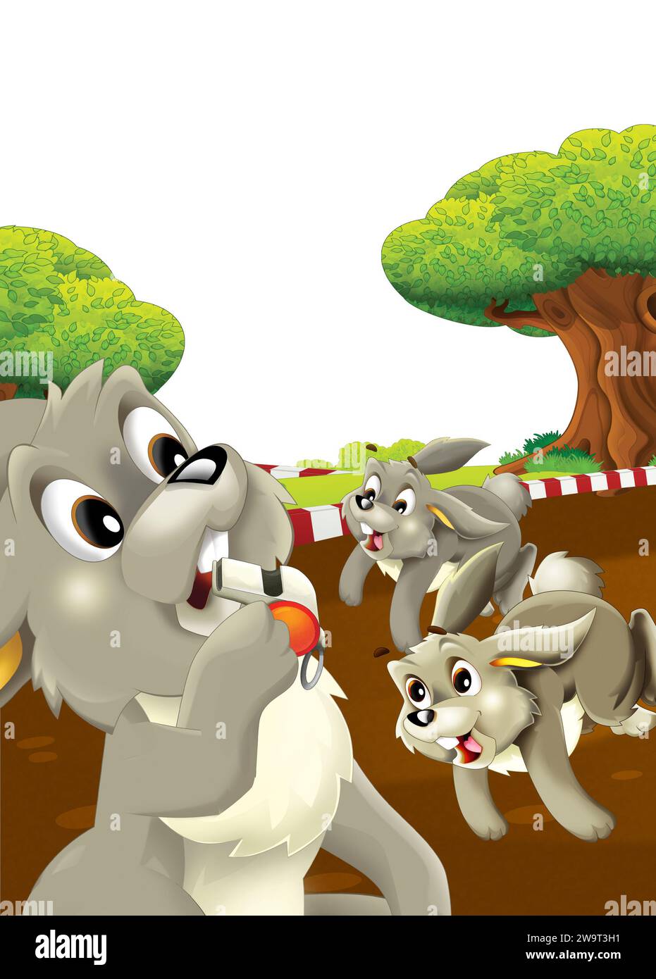 cartoon scene with rabbit on a farm having fun on white background ...