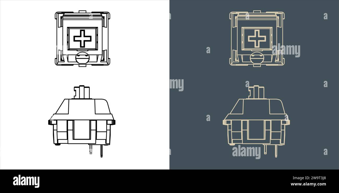 Mechanical Keyboard Switch wireframe blueprint vector illustration ...