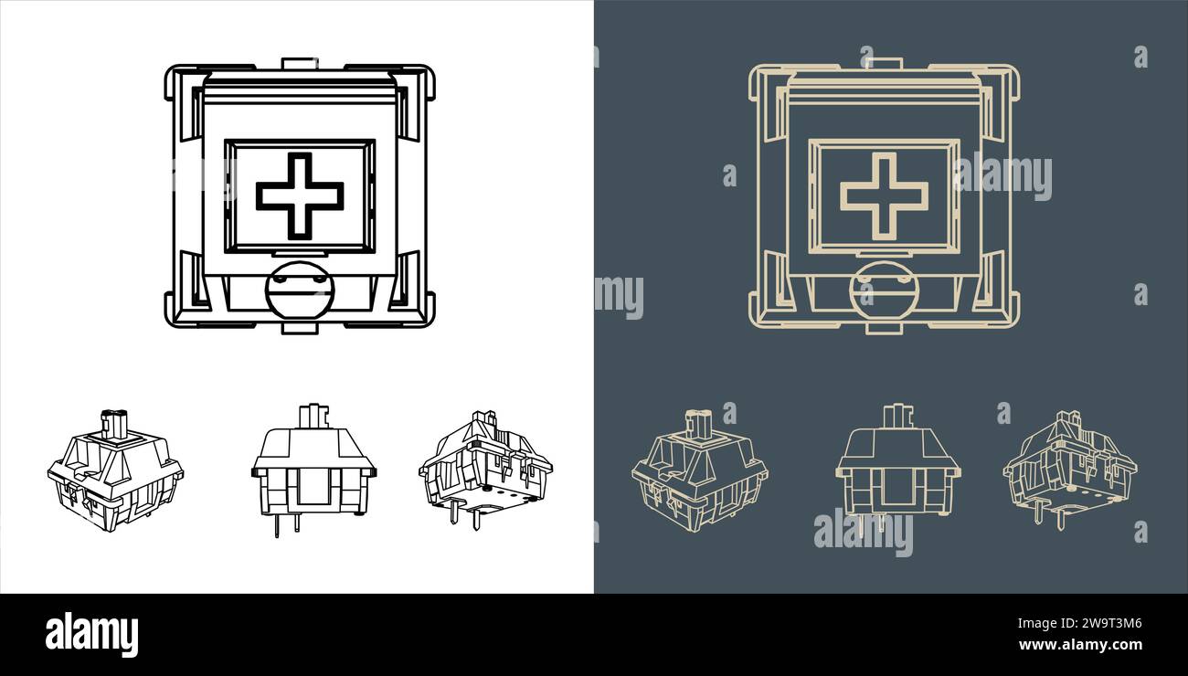 Mechanical Keyboard Switch wireframe blueprint vector illustration ...