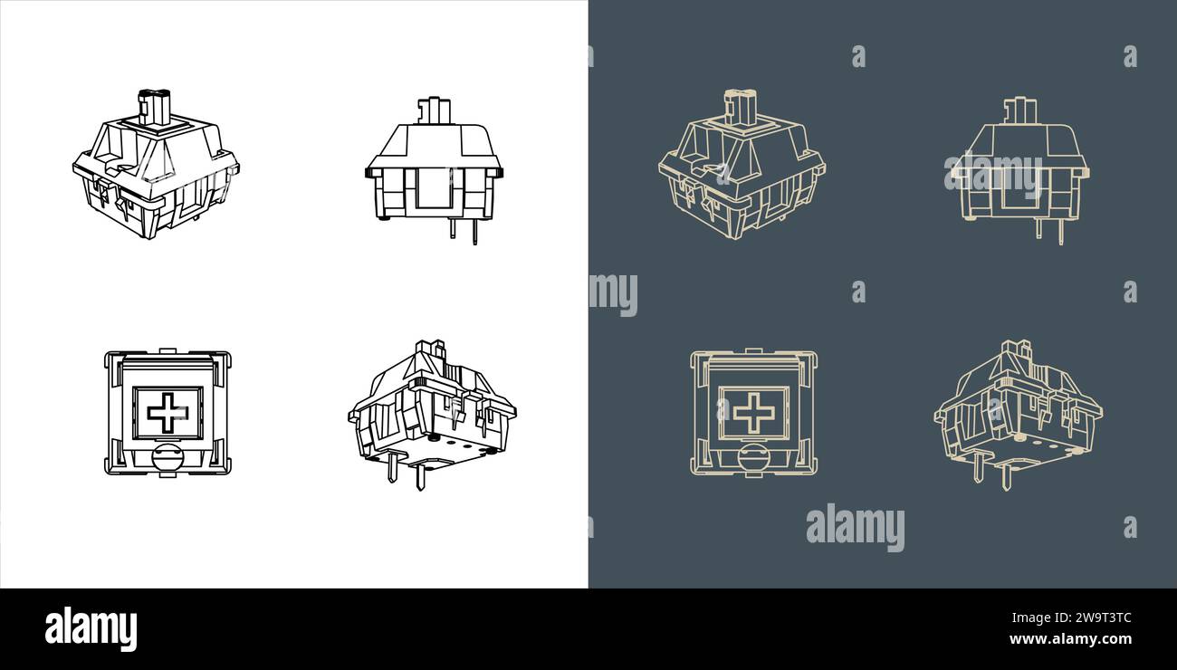 Mechanical Keyboard Switch wireframe blueprint vector illustration ...