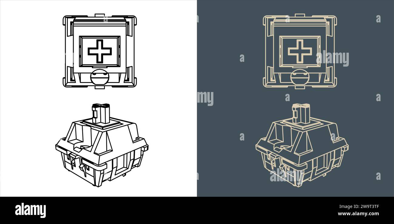Mechanical Keyboard Switch wireframe blueprint vector illustration ...